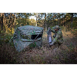 ALPS OutdoorZ Deception Pop Up Hunting Blind Featuring Unique Small Footprint Four Hub Design, Wide Windows with Silent Open, Extra Large Easy Access Door, Mossy Oak Obsession