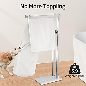 KES Bathroom Towel Rack with Hooks Freestanding, Towel Stand Double L-Shape with Heavy Marble Base Bathroom Floor, 18/8 Stainless Steel Towel Drying Rack Brushed Finish, BTH227-2