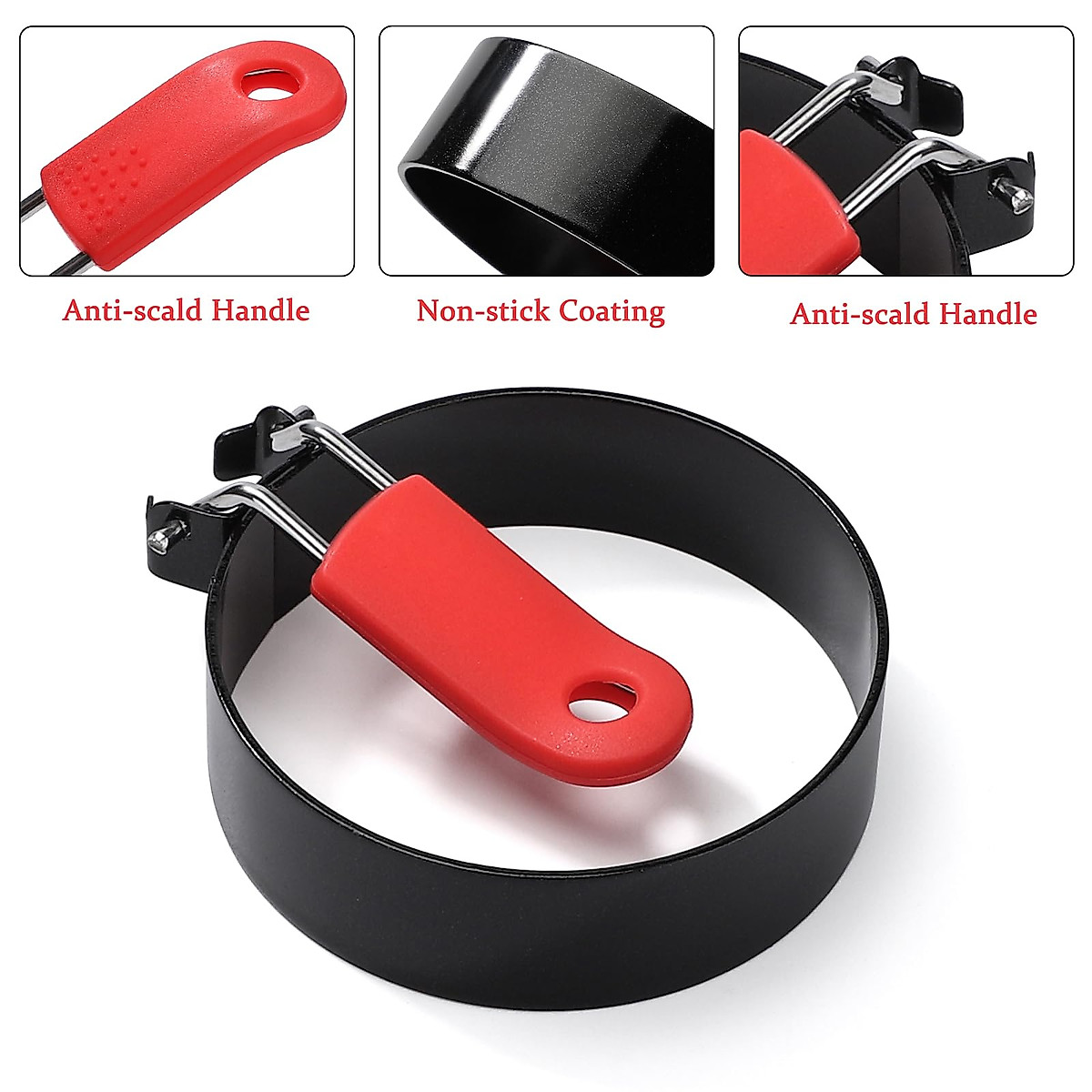 Biioistle Nonstick Egg Ring Stainless Steel Egg Cooking Ring with Anti-scald Handle Pancake Mold for Breakfast Sandwiches Egg Muffins,4Pcs (Style01)