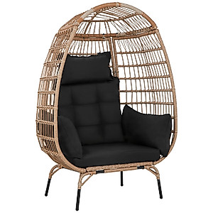 Oversized Egg Chair with Stand, Room Decor Aesthetic Reading Chair, Lounge Chairs for Outside Wicker Egg Chair, Outdoor Chairs Comfortable Rattan Chair, 352Lb Capacity Patio Chairs Outdoor Furniture
