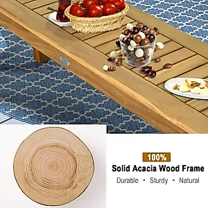 Tangkula 52 Inches Acacia Wood Outdoor Bench, Wood Bench for Dining Room Entryway Poolside Garden, Patio Backless Dining Bench with Slatted Seat, Ideal for Outdoors & Indoors