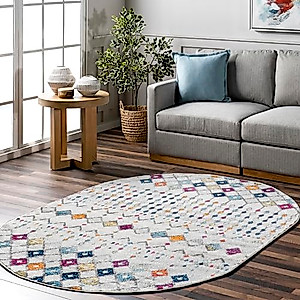 nuLOOM Oval 5x8 Moroccan Blythe Area Rug, Multicolor, Faded Bohemian Design, Stain Resistant, For Bedroom, Dining Room, Living Room, Hallway, Office, Kitchen, Entryway