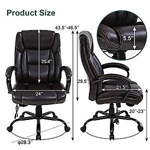 Big and Tall Office Chair 500lb Wide Seat Massage Desk Chair Ergonomic Computer Chair with Headrest Lumbar Support Armrest Rolling Swivel Chair Adjustable PU Leather Task Chair for Adults Women(Brown)