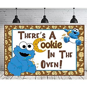 Baby Cookie Monster Backdrop for Gender Reveal Party Supplies 5x3ft There's a Cookie in The Oven Banner for Street Baby Shower Party Decorations