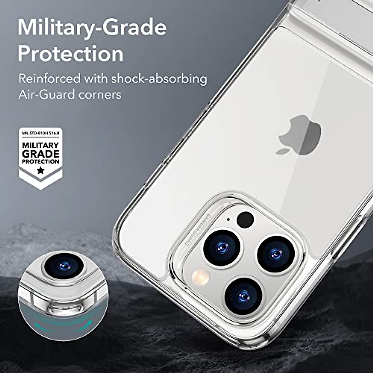 ESR for iPhone 14 Pro Max Case, 3 Stand Modes, Military-Grade Drop Protection, Supports Wireless Charging, Slim Back Cover with Stand, Phone Case for iPhone 14 Pro Max, Metal Kickstand Case, Clear