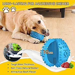 Dog Balls Treat Dispensing Toys for Aggressive Chewers Large Breed, Nearly Indestructible Squeaky Chew Toys for Large Dogs, Natural Rubber Puzzle Toys, Tough Treat Balls