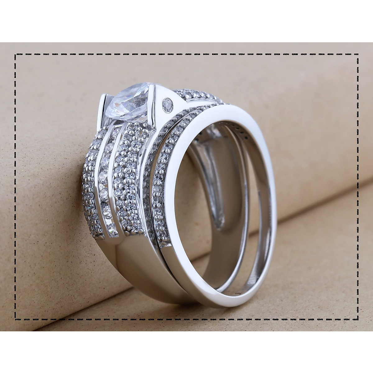 Dazzlingrock Collection 6.5mm Round Cubic Zirconia 3 Row Wedding Ring Set for Her (3.20 ctw, Color White, Clarity Clean) in 925 Sterling Silver Size 10