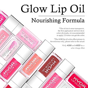 KYDA Hydrating Lip Glow Oil, Moisturizing Lip Oil, Glossy Transparent Plumping Lip Gloss, Tinted Lip Oil for Lip Care and Dry Lips-Cherry