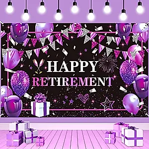 Purple Happy Retirement Banner Decorations Large Purple and Black Retirement Backdrop Sign in Retirement Theme Party Photo Booth Background for Women Men Retirement Office Farewell Party Supplies