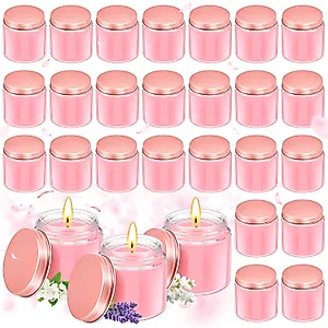 Conelist 24 Pcs Mini Mason Jar Candles Bulk 4 oz Scented Wax Candles Gift Small Soy Scented Candles with Lid Party Favor for Birthday Baby Shower Wedding, Freesia, Jasmine, Lavender(Pink, Rose Gold)
