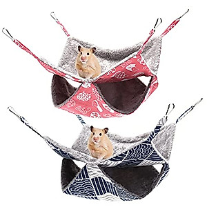 XINRUI 2 Pack Ferret Rat Hammock, Guinea Pig Cage Accessories, 13.7x13.7 Inches, Pet Cage Hanging Bunkbed Hammock for Small Animals, Guinea Pig, Ferret, Kitten, Squirrel, Chinchilla, Rat (Red, Blue)