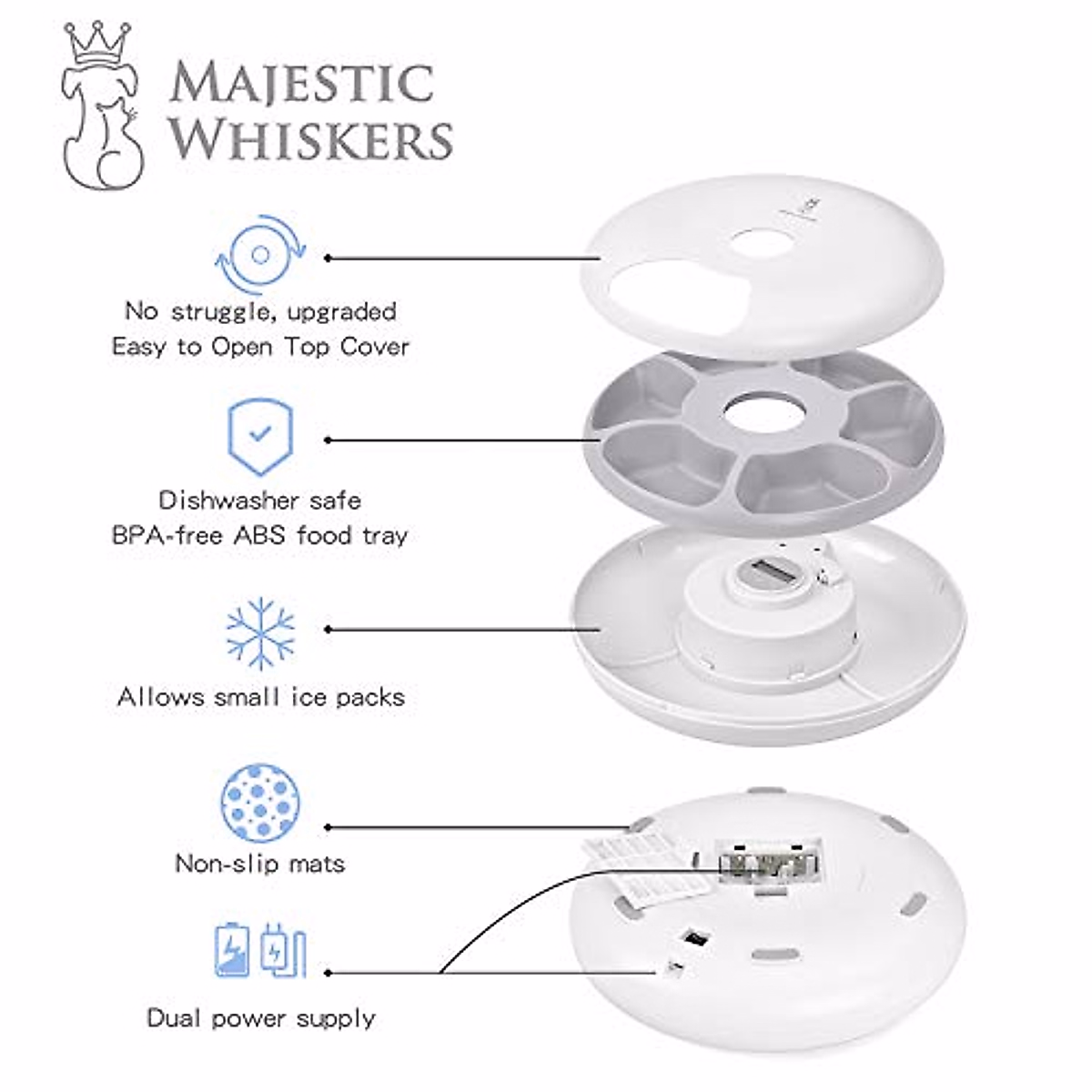 Automatic Cat Feeder - 6-Meal Wet and Dry Food Programmable Auto Dispenser with Digital Timer - Suitable for Cats and Small Dogs- USB & Battery Power Supply - Portion Control - Easy to Open Cover