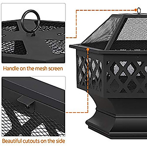 Yaheetech 24'' Outdoor Fireplace Wood Burning Pit Hexagon Shaped Metal Brazier for Outdoor Patio Backyard Camping Garden
