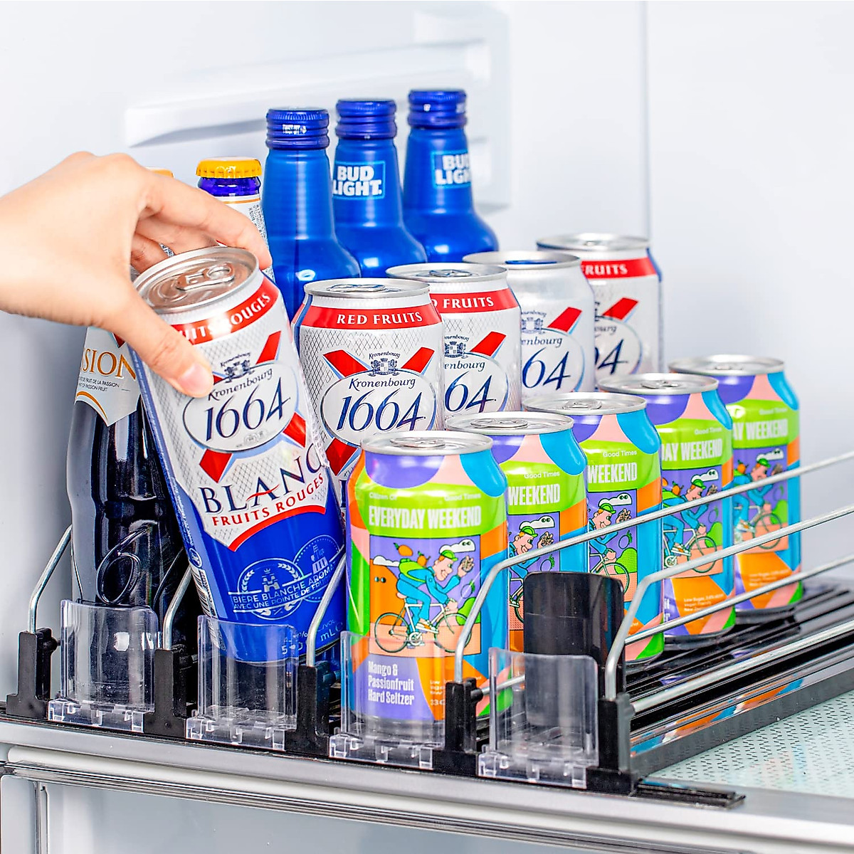 Drink Organizer for Fridge, Baraiser Self-Pushing Soda Can Organizer for Refrigerator, Pantry and More, Black 8 Rows