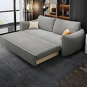 LAKIQ Contemporary Fabric Sofa Bed with Storage Convertible Sleeper Sofa Couch Bed Square Arm Sofa Bed with Bolster Pillows(49" L x 35" W x 28" H)
