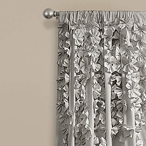 Lush Decor Riley Window Curtain Sheer Ruffled Textured Bow Window Panel for Living, Dining Room, Bedroom (Single), 54"W x 84"L, Light Gray