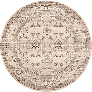 Unique Loom La Jolla Collection Botanical, Contemporary, Traditional, Rustic, Border Area Rug, 12' 2" Round, Ivory/Beige