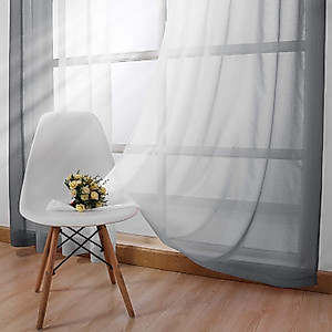 DWCN Grey Faux Linen Ombre Sheer Curtains - Semi Voile Gradient Grommet Top Curtains for Bedroom and Living Room, Set of 2 Window Curtain Panels, 42 x 84 Inches Long