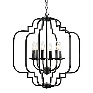JULL 6 Lights Black Chandelier, Farmhouse Rustic Wrought Iron Modern Chandeliers Lighting Fixture,Dining Table Pendant Light for Foyer,Kitchen Island,Dining Living Room.Adjustable Height,W23”*H26”