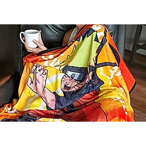JUST FUNKY Naruto with Kanji Symbols Large Anime Fleece Throw Blanket | Official Naruto Throw Blanket | Collectible Anime Throw Blanket | Measures 60 x 45 Inches