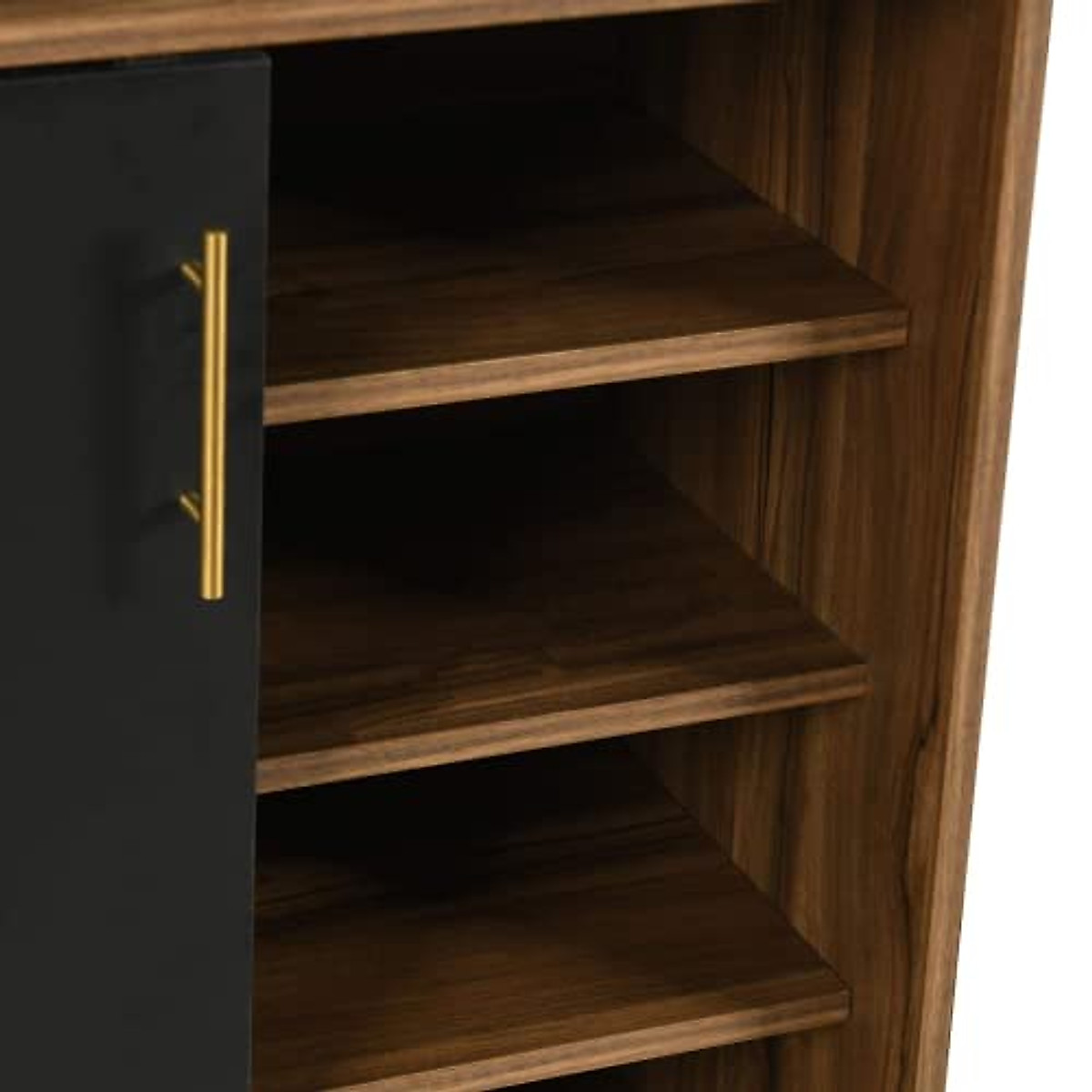 Alohappy Shoe Cabinet, 4-Tier Shoe Rack Storage Organizer with Sliding Doors & Wood Legs, Modern Shoe Storage Cabinet with Opening Shelf for Hallway Entryway Living Room Bathroom (Walnut& Black)