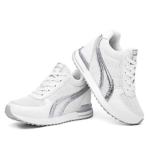 AONEGOLD Womens Hidden Wedges Shoes High Heeled Lightweight Mesh Sneakers Casual Walking Shoes Tennis Chic(Size 41, White)