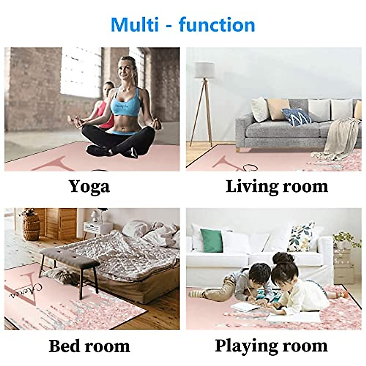 Personalized Pink Grey Drip 4'x5.2' Non-Slip Area Rug with Name Text Custom Carpet Floor Mat for Bedroom Living Room Home Decoration