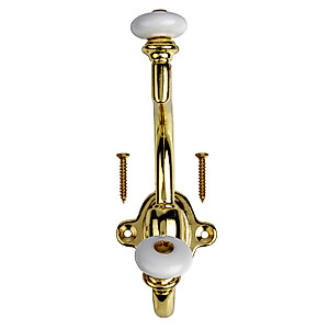 UNIQANTIQ HARDWARE SUPPLY Brass Plated with Ceramic Ball Hat and Coat Hall Tree Hook | Double Coat Hook | Wall, Hall Tree, Rack Vintage Coat Hooks for Hanging Garment | H21-P2351BP (1)
