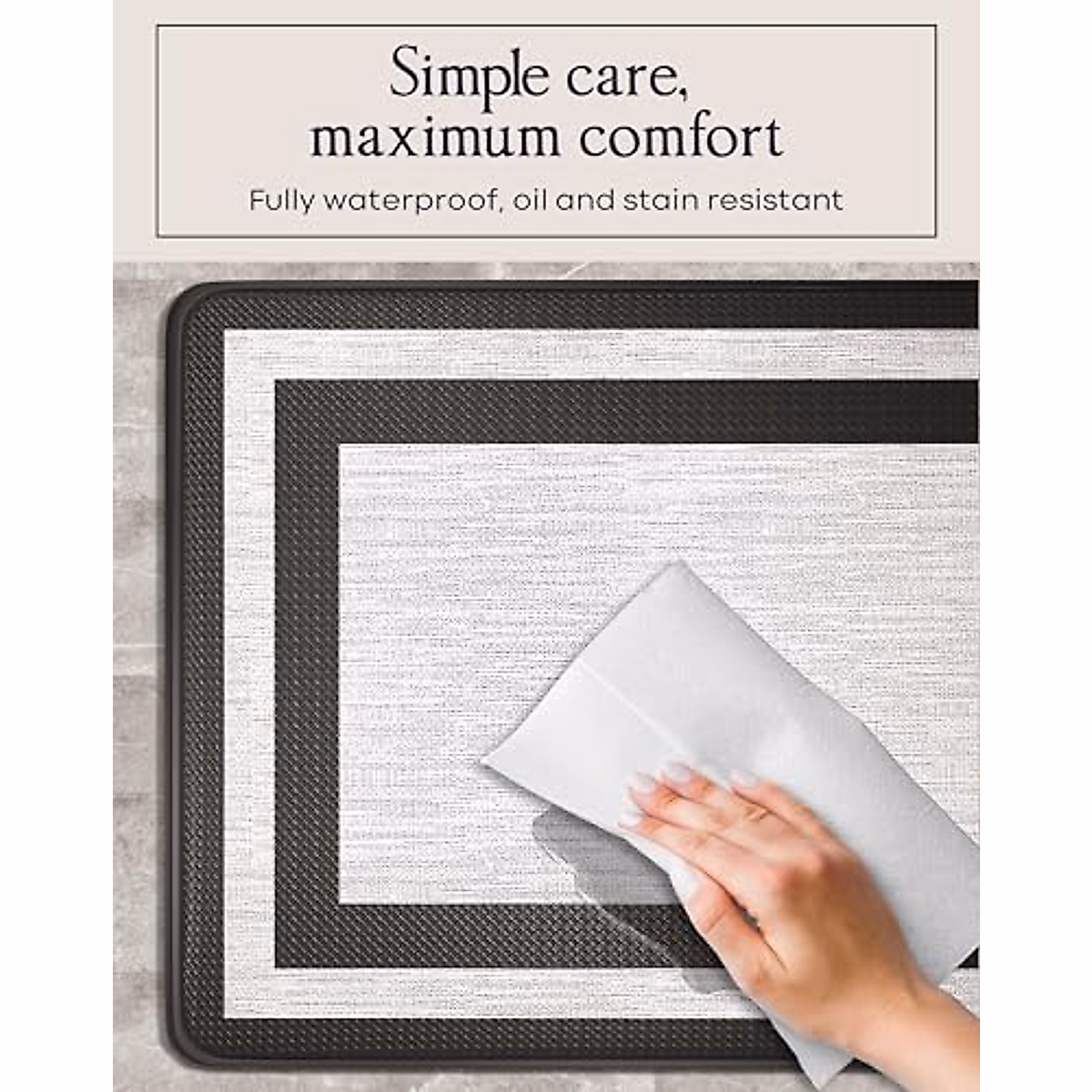 Homergy Anti Fatigue Kitchen Mats for Floor 2 PCS, Memory Foam Cushioned Rugs, Comfort Standing Desk Mats for Office, Home, Laundry Room, Waterproof & Ergonomic, 17.3×30.3&17.3×59 ×0,47", Fabric Black