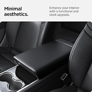 Spigen Center Console Non-Slip Armrest Cover Designed for Tesla Model 3 & Y 2025/2024/2023 with EZ Snap On Install [Not Compatible with New Model Y 2025 Refresh & Model 3 2025/2024 Refresh] - Black