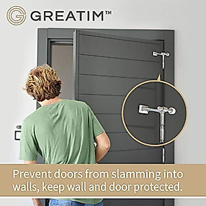 10 Pack Hinge Door Stoppers, Heavy Duty Door Stopper Hinge, Rubber Bumper Tips, Zinc Alloy, SN (Silver)