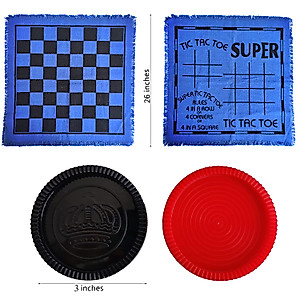 SEETOOOGAMES Giant Checkers Board Game - Large 3 in 1 Reversible Checker Rug Game Tic Tac Toe Game for Kids Adults and Family Indoor Outdoor Activities - Blue