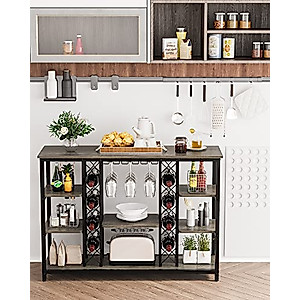 Teraves Modern Wine Rack Table, 47 Inch Wine Baker's Rack with Storage Shelves, 4 Tier Freestanding Wine Rack for Bar, Buffet, Home Kitchen Dining Room Living Room (Black Oak+Black Frame)