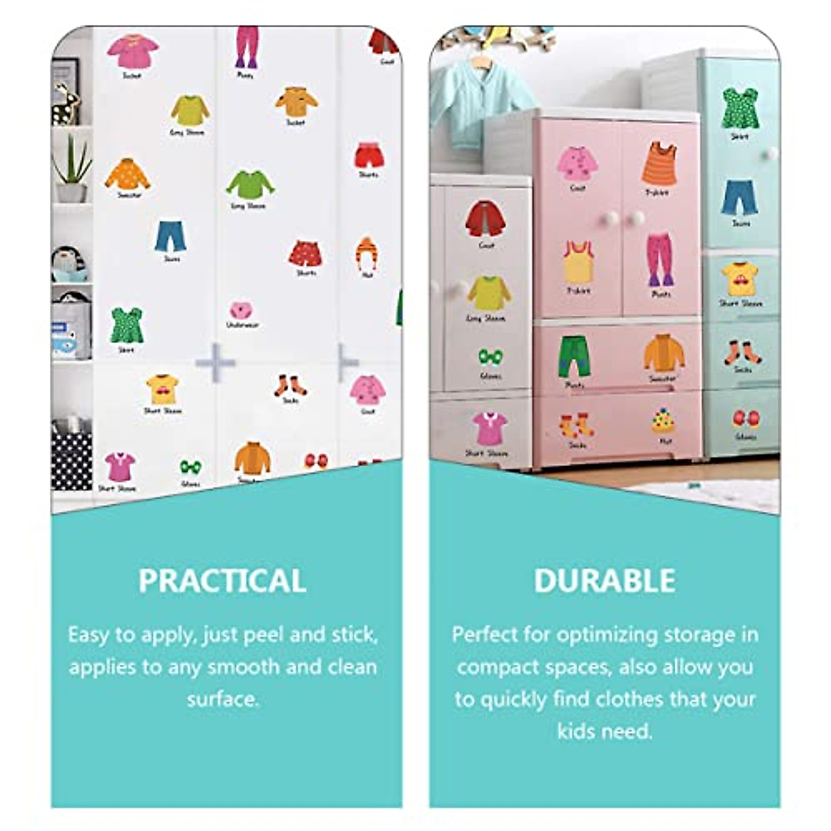 jojofuny 1set Classification PVC Wall Label Clo Organization Drawer Toddler Labels Sticker Kids for Kit Wardrobe Sort Clothing Decoration Bedroom Decals Decorative Nursery Kids,