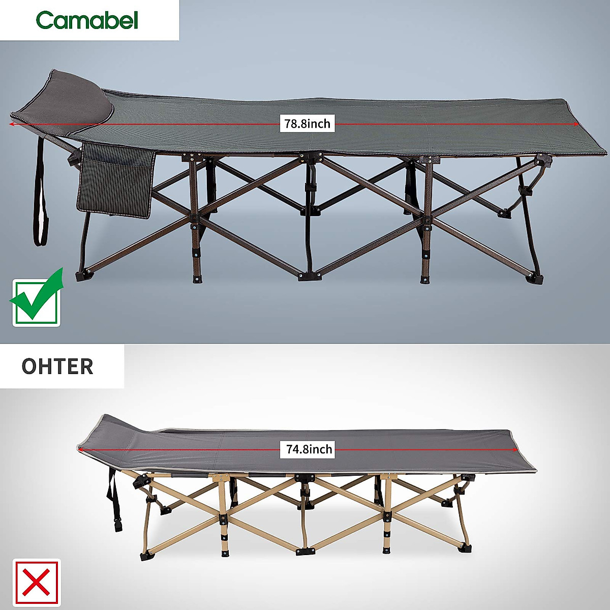 Camabel Folding Camping Cots for Adults Heavy Duty 79”x31” Extra Wide Potable Sleeping Cots for Adults Supports 400 LBS Cot Bed for Backpacking Travel Beach Office with Side Pocket and Carry Bag Green