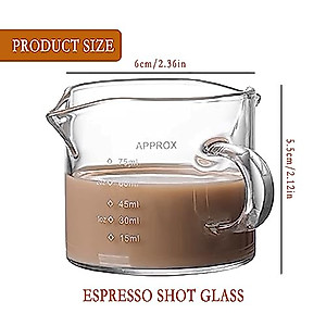Double Spouts Measuring Coffee Milk Cup 75ML Espresso Shot Glass Espresso Accessories with Handle for Barista Coffee Espresso Making (1 Pack)