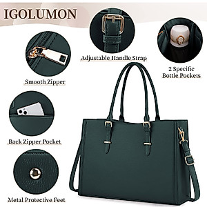 Laptop Bag for Women 15.6 inch Waterproof Laptop Tote Work Bag Leather Computer Tote Briefcase Bag Office Professional Large Capacity Handbag School Shoulder Green