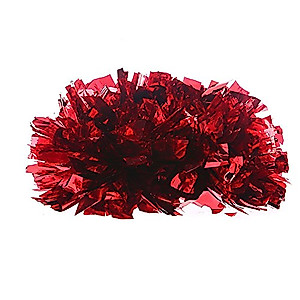 Gofypel Cheerleading Poms Squad Spirited Fun Cheerleading Kit Cheer Poms Handheld Pom Dance Party Football Club Decor Ball with Baton Handle (2 Pack) (Red)