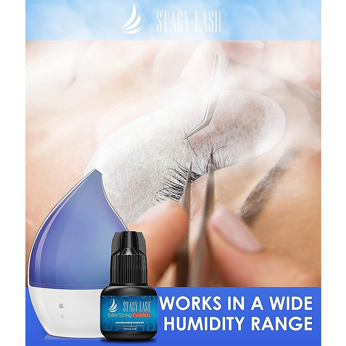 Extra Strong Evolution Eyelash Extension Glue Stacy Lash (0.17fl.oz/5ml)/1-2 Sec Dry/Retention – 8 Weeks/Professional Supplies/Black Adhesive