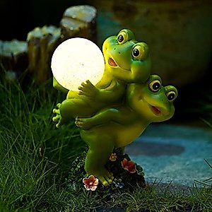 Frog Garden Decor Solar Frog Decorations Two Frogs with Solar Lamps Lawn Ornament with Solar Lights Outdoor Decor for Patio Yard Decorations