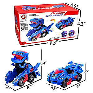 Christmas Dinosaur Toys for Kids Boys Transforming Dinosaur Car with LED Light Music Automatic Deformation Dino Race Car Stocking Stuffers for Boys Girls Toddlers 3 Year Old and Up