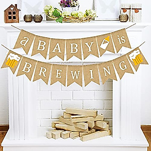 Doumeny Jute Burlap A Baby is Brewing Banner Baby Shower Decorations Banner Gender Reveal Bunting Garland Baby Bottle Burlap Bunting Oh Baby Garland Welcome Baby Banner Beer Mug Diaper Party Supplies