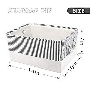 ANMINY 3PCS Storage Baskets Set Foldable Canvas Stripe Storage Bin Box with Cotton Rope Handles Decorative Nursery Baby Kid Toy Clothes Towel Laundry Organizer Containers - Medium, Dark Gray