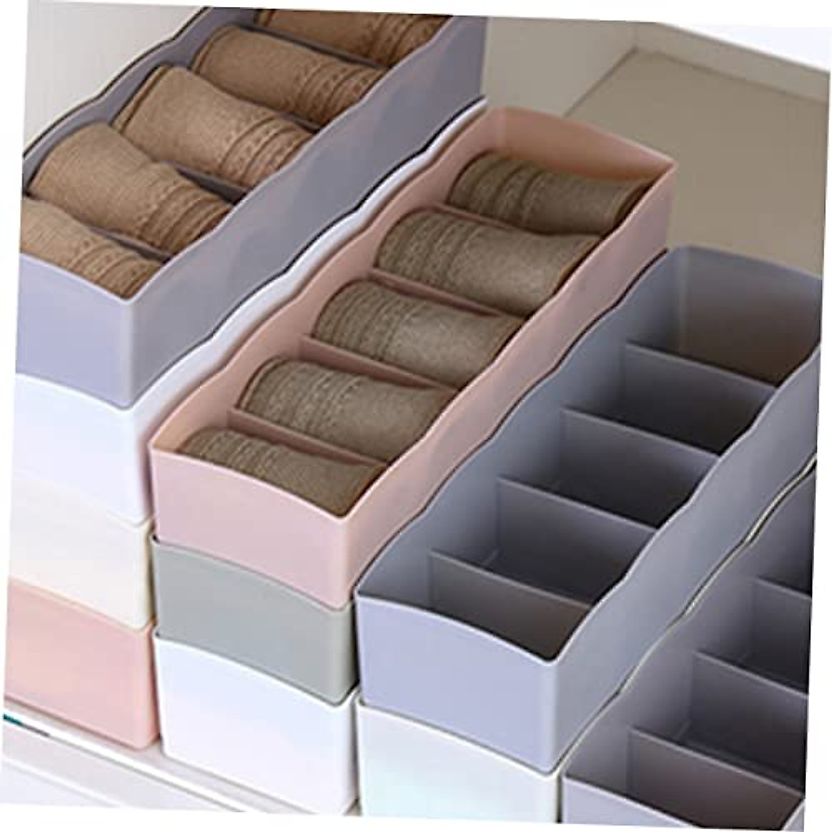 Housoutil 6pcs Storage Box Adjustable Vanity Stool Desktop Drawers Storage Box Plastic Socks Sock Drawer Organizer Scarf Compartment Underwear Box Sock Underwear Drawer Organizer Pink Grid