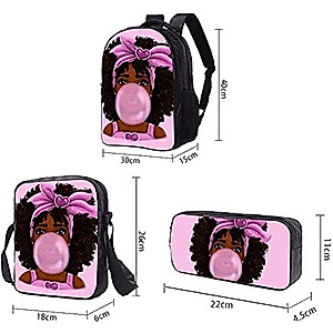 African American Girl Backpack Teens Bookbag Schoolbag With Shoulder Bag Pencil Bag Set For Girls 3pcs Set (African Girl13)