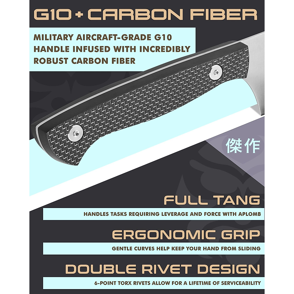 KESSAKU 8-Inch Nakiri Vegetable Cleaver Knife - Senshi Series - Forged Japanese AUS-8 High Carbon Stainless Steel - Carbon Fiber G10 Handle with Sheath