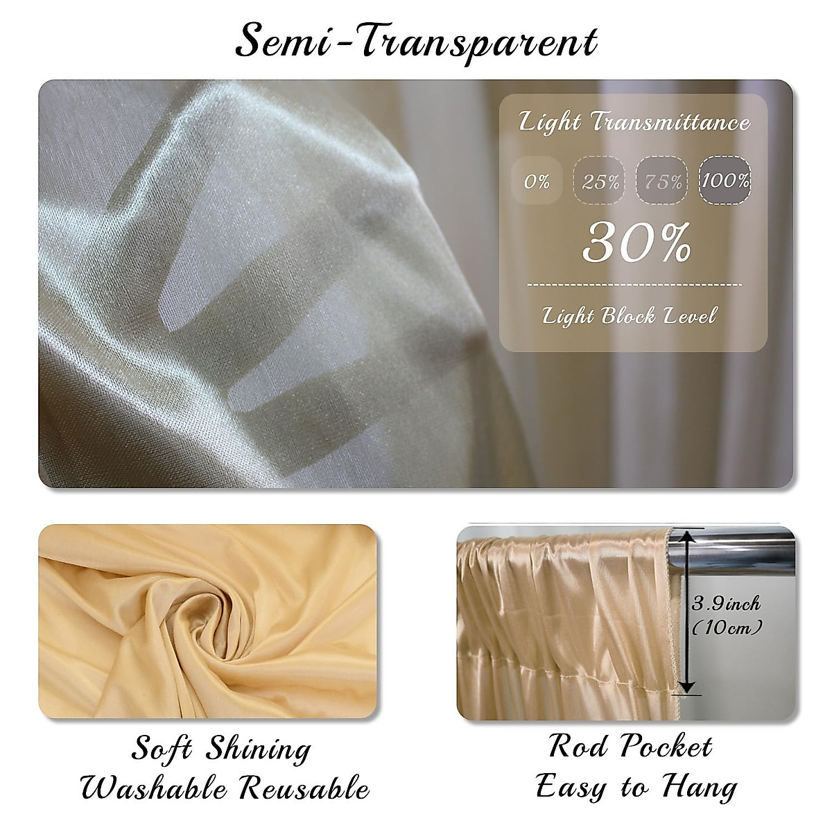 SweetEasy 2pcs 5ftx10ft Wedding Backdrop Curtains for Parties Birthday Baby Shower Bridal Home Party Festival Engagement Arch Party Stage Decorations Photography(Champagne)