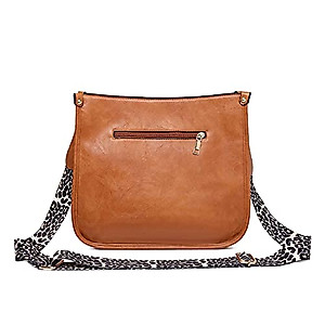 Baolab Leopard Strap Crossbody Shoulder Bag for Women Ladies Causal Satchel Hobo Bag Messenger Bag Vegan PU Leather (Brown)