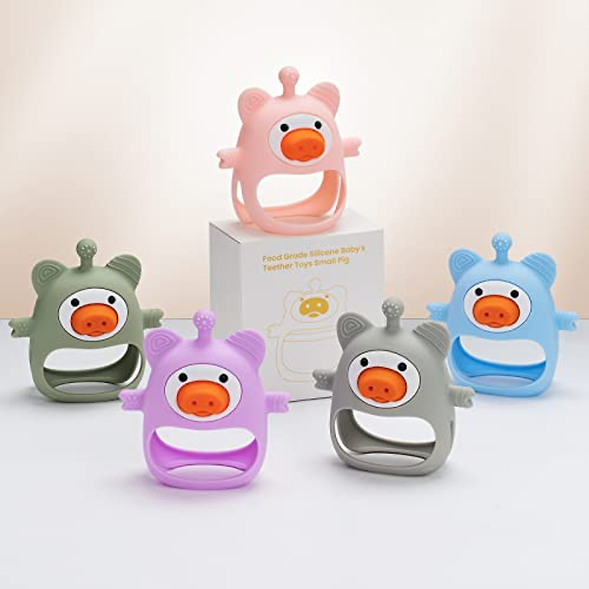 MQGX Teething Toys, Hand Teether for Babies 0-6 Months Never Drop Pig BPA Free, Infants Mitten Teether for Soothing Teething Pain Relief, Chew Toys for Bayby Sucking Needs (Blue)