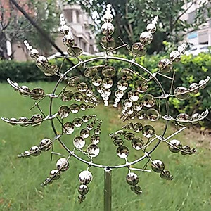 Unique and Magical Metal Windmill,3D Wind Powered Kinetic Sculpture, Metal Wind Spinner Solar, Lawn Solar Wind Spinners for Yard and Garden, Wind Catchers Metal Outdoor Patio Decoration Wind Sculpture